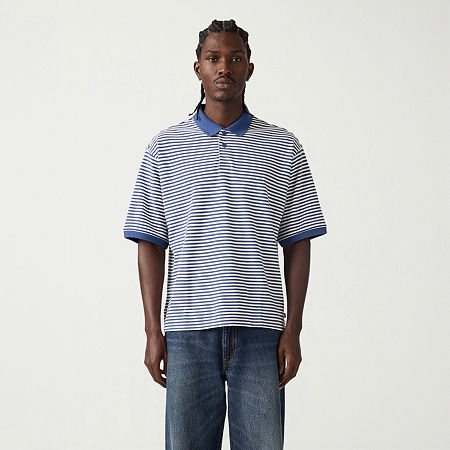 Click here for Levis Mens Boxy Striped Collared Polo Shirt - Blue prices