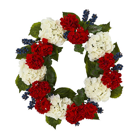 Click here for Nearly Natural 21in Geranium And Blueberry Wreath... prices