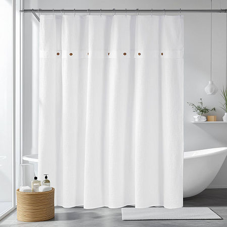 Madison Park Finley Waffle Weave Cotton Shower Curtain  72 x 72 - White