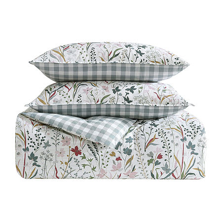 Eddie Bauer Woodland Forest Reversible 3 Piece Comforter Set  King - White/Grey/Rose Pink