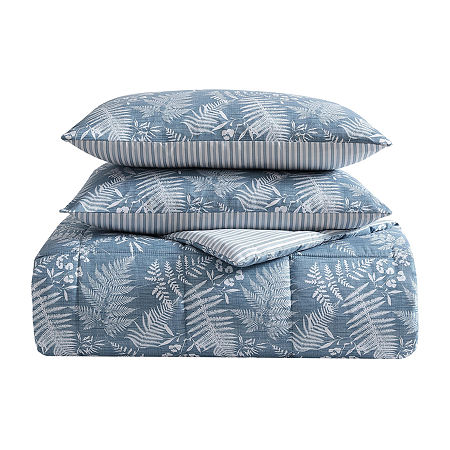 Eddie Bauer Fern Garden Reversible 3 Piece Comforter Set  Full/Queen - Cabana Blue