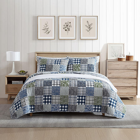 Eddie Bauer Cozy Plaid Patchwork Reversible 3 Piece Quilt Set  King - Blue/Green