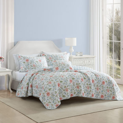 Laura Ashley Emilie Cotton Quilt Set USHSGT1281607, Color: Pink Blue ...