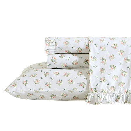 Laura Ashley 200-Thread Count Cotton Percale 3 -Pc. Sheet Set  Twin - Roseford Ruffled Hem
