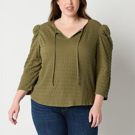 Click here for Frye and Co. Womens Split Tie Neck 3/4 Sleeve Plus... prices