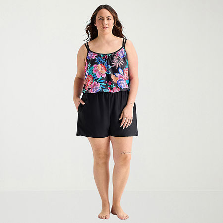 Click here for Sonnet Shores Womens Floral Plus Swim Romper  20w... prices
