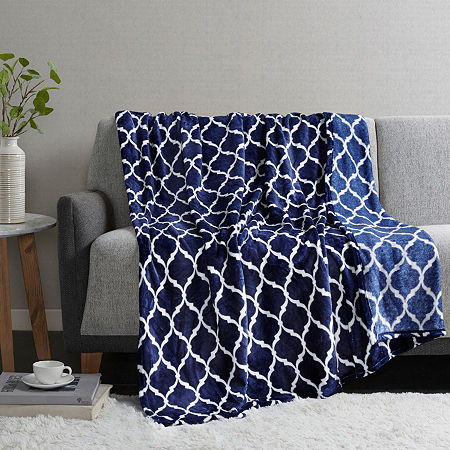 Madison Park Geometric Plush Throw  60 x 70 - Indigo