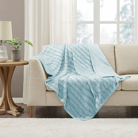 Madison Park Duke Ribbed Faux-Fur Throw  50 x 60 - Blue