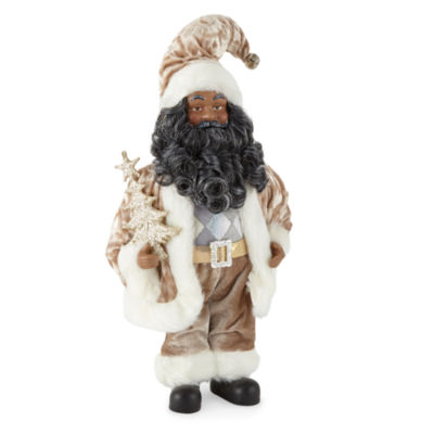 North Pole Trading Co. 12in White And Gold African American Santa ...