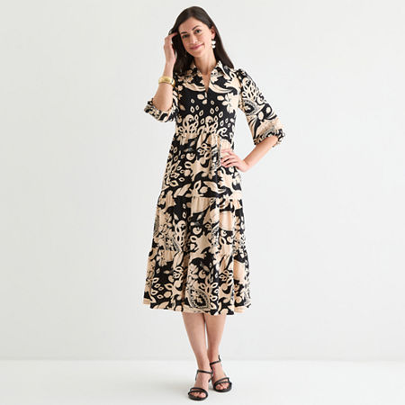 Click here for 52seven Womens 3/4 Sleeve Midi Floral Shift Dress... prices