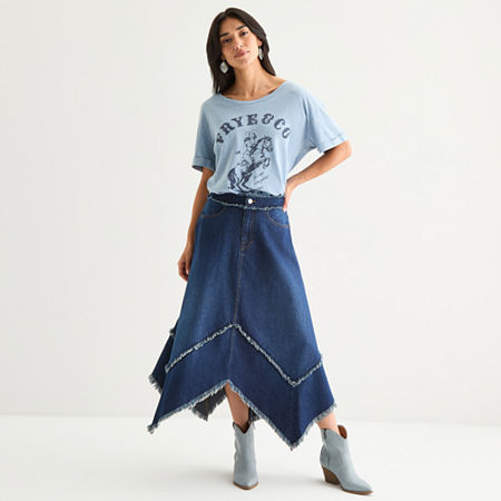 Click here for Frye and Co. Hanky Hem Womens Midi Denim Skirt  8... prices