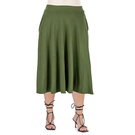 24seven Comfort Apparel Womens Plus Mid Rise A-Line Skirt  3x  Green
