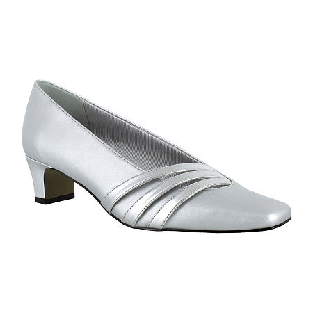 Click here for Easy Street Entice Squared toe Pumps - Silver Sati... prices