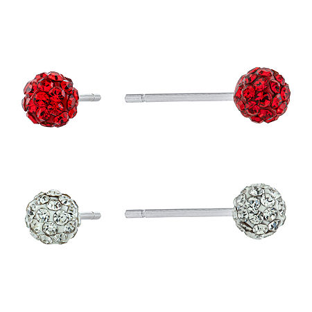 Athra Sterling Silver 2pc. Clear & Red Crystal Stud Earrings Set