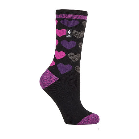 Heat Holders Womens Lite Jennifer Heart Crew Socks - Black