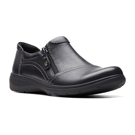 Clarks Womens Carleigh Ray Round-Toe Side-Zip Shoes - Black Leather