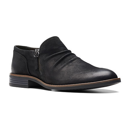 Clarks Womens Camzin Pace Ruched Zip Ankle Booties - Black Nubuck