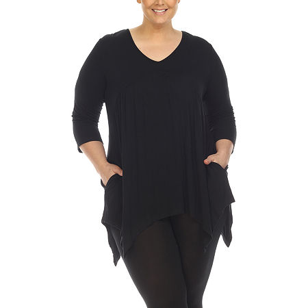 White Mark Plus Size Empire Cut V-neck Tunic Top - Black