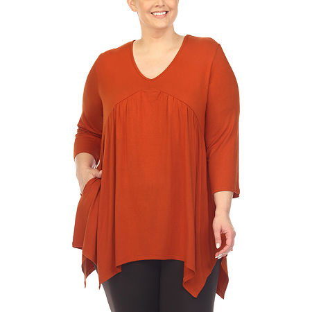 White Mark Plus Size Empire Cut V-neck Tunic Top - Brown