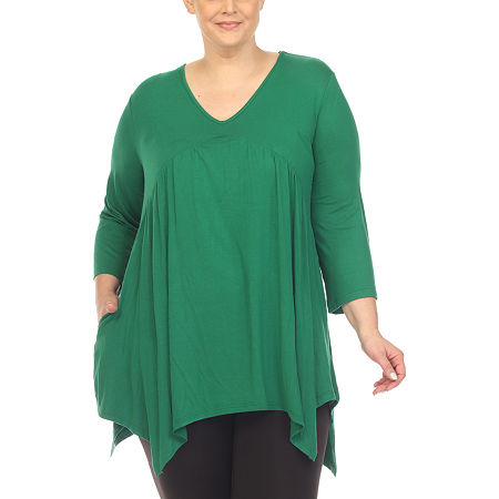 White Mark Plus Size Empire Cut V-neck Tunic Top - Green