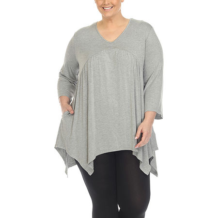 White Mark Plus Size Empire Cut V-neck Tunic Top - Gray