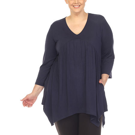White Mark Plus Size Empire Cut V-neck Tunic Top - Navy
