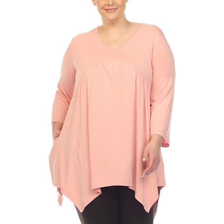 White Mark Plus Size Empire Cut V-neck Tunic Top - Pink