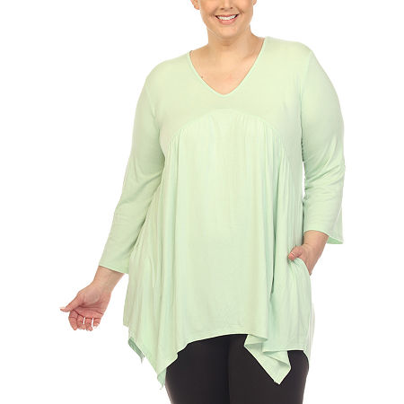 White Mark Plus Size Empire Cut V-neck Tunic Top - Sage