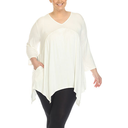 White Mark Plus Size Empire Cut V-neck Tunic Top - White