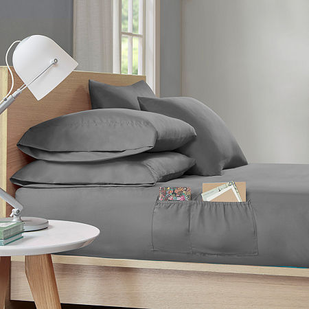 Intelligent Design Side Storage Pockets Microfiber 4-Pc. Sheet Set  Twin Xl - Charcoal