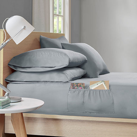 Intelligent Design Side Storage Pockets Microfiber 4-Pc. Sheet Set  Twin - Grey