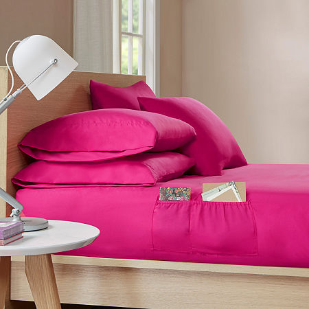 Intelligent Design Side Storage Pockets Microfiber 6-Pc. Sheet Set  Queen - Pink