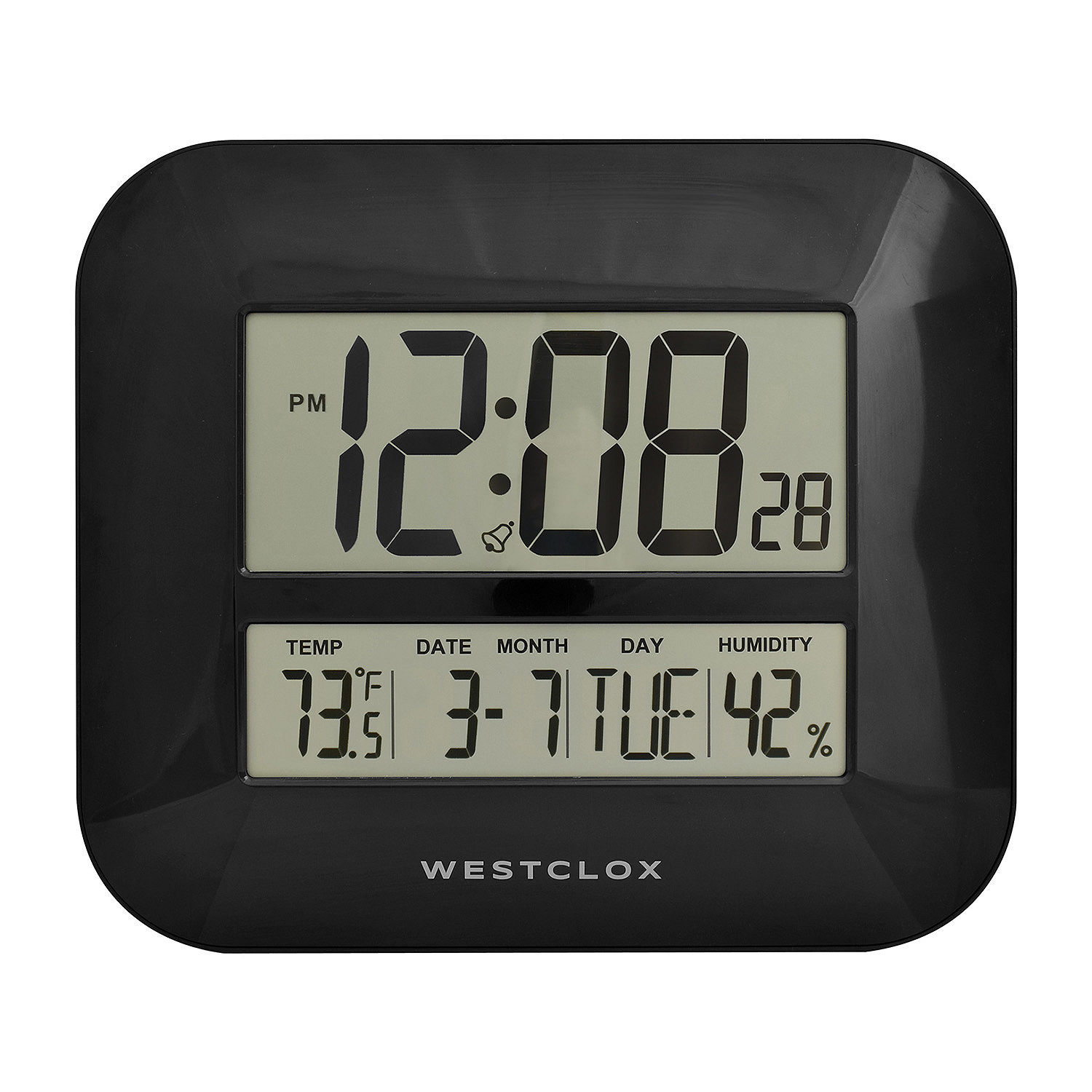 Westclox Black Digital With Date & Temp Silent/Non-Ticking Wall Clock ... Westclox Black Digital With Date & Temp Silent/Non-Ticking Wall Clock ...