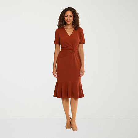 Click here for London Times Womens Twisted Flounce-Hem Midi Dress... prices