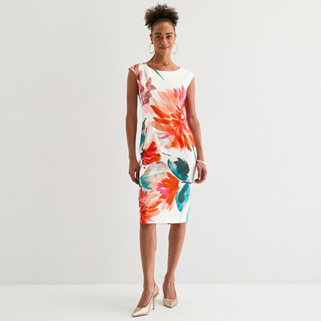 Click here for Maya Brooke Womens Short Sleeve Floral Sheath Dres... prices