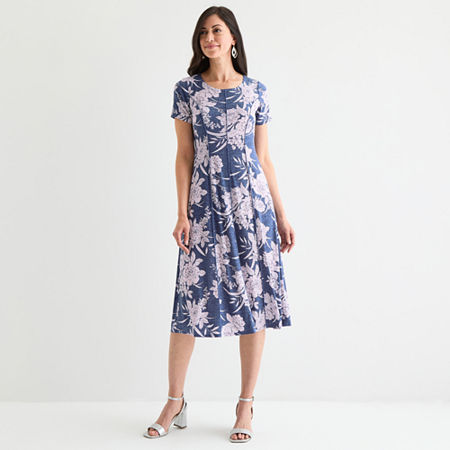 Click here for Sandra Darren Womens Short Sleeve Floral Midi Fit... prices