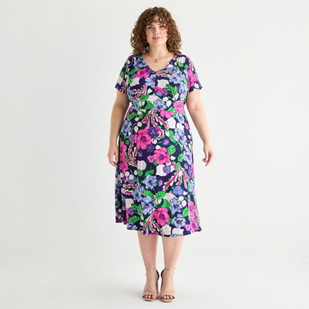 Click here for Perceptions Womens Short Sleeve Floral Midi Plus F... prices