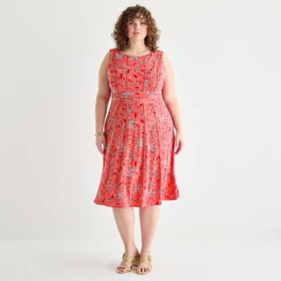 Perceptions Womens Sleeveless Floral Midi Fit + Flare Dress Plus, Color ...