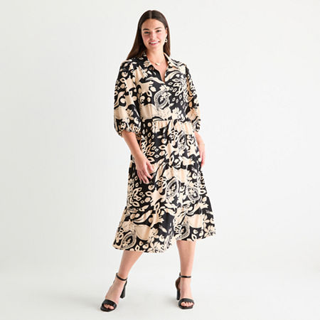 Click here for 52seven Womens Plus 3/4 Sleeve Midi Floral Shift D... prices