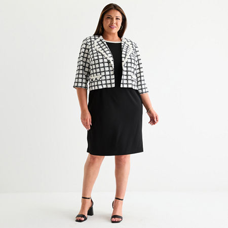 Maya Brooke Womens Plus Plaid Jacket Dress  16w  White