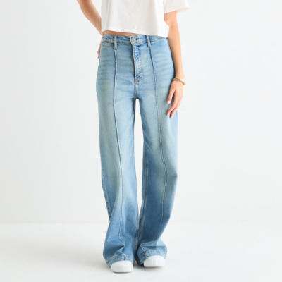 Arizona Womens Juniors Highest Rise Wide Leg Jean, Color: Med Pinewood ...