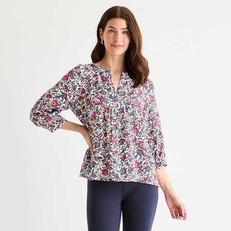 Click here for St. Johns Bay Womens Split Crew Neck 3/4 Sleeve Bl... prices