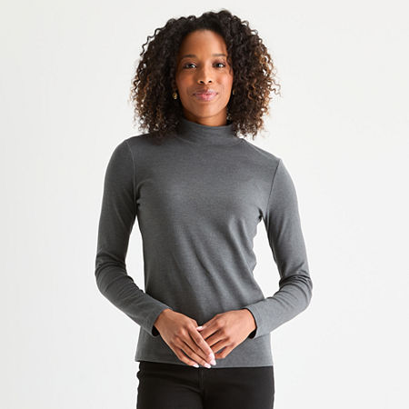 Click here for St. Johns Bay Womens Mock Neck Long Sleeve T-Shirt... prices