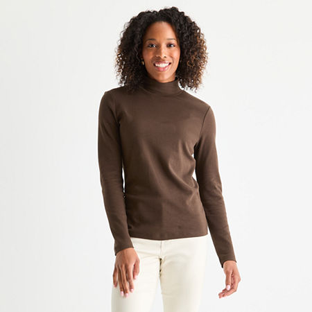 Click here for St. Johns Bay Womens Mock Neck Long Sleeve T-Shirt... prices
