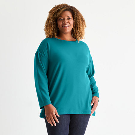 Click here for St. Johns Bay Plus Womens Crew Neck Long Sleeve Tu... prices