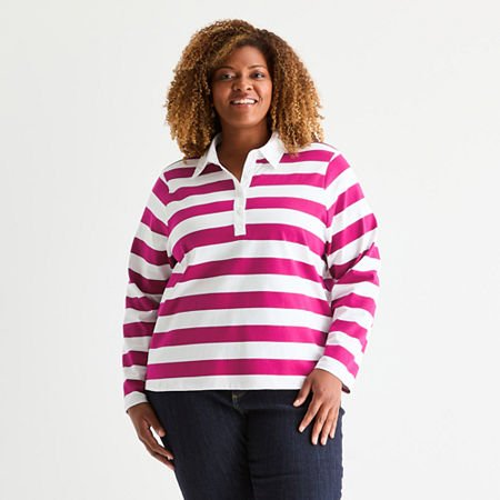 Click here for St. Johns Bay Plus Womens Long Sleeve Polo Shirt... prices