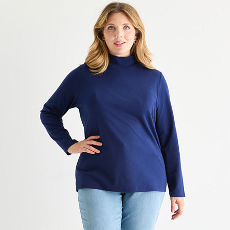 Click here for St. Johns Bay Womens Long Sleeve Mock Neck Top Plu... prices