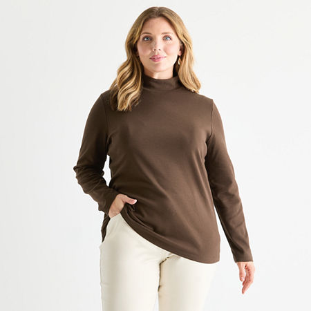 Click here for St. Johns Bay Womens Long Sleeve Mock Neck Top Plu... prices