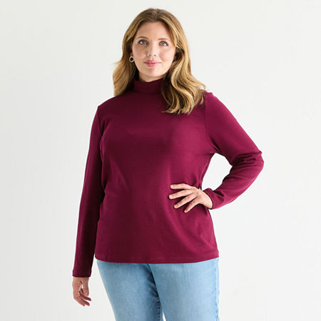 Click here for St. Johns Bay Womens Long Sleeve Mock Neck Top Plu... prices