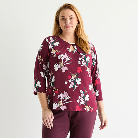 Click here for Liz Claiborne Womens Round Neck 3/4 Sleeve Plus Bl... prices